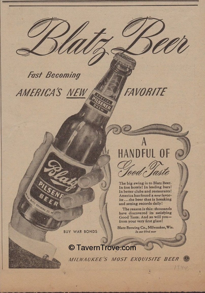 Item #10068 1944 Blatz Beer Paper Ad