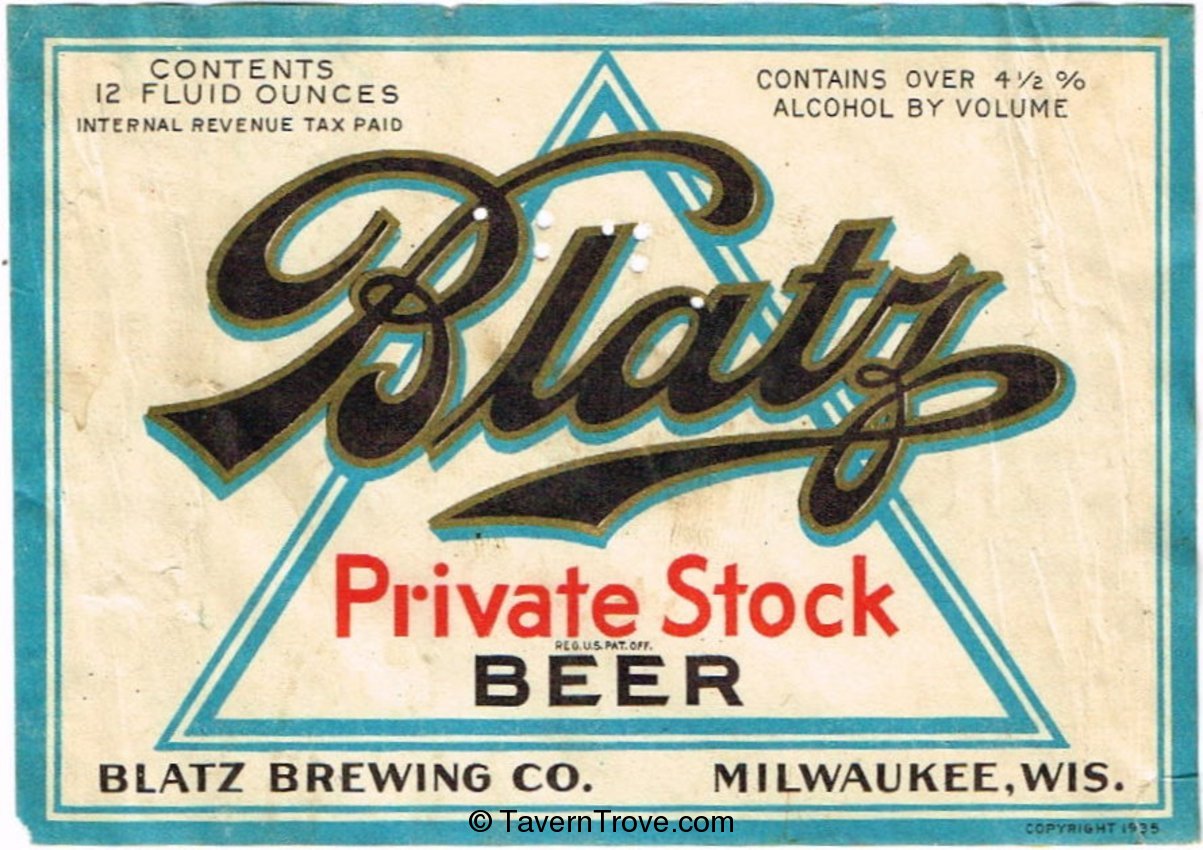 Item #100557 1938 Blatz Private Stock Beer Label WI288-65