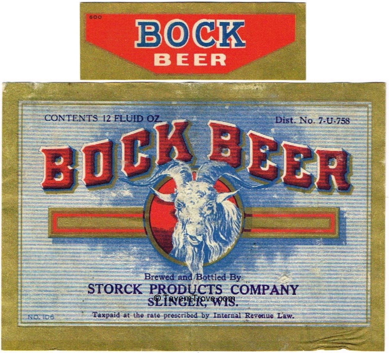 Item #100533 1934 Bock Beer Label WI453-16