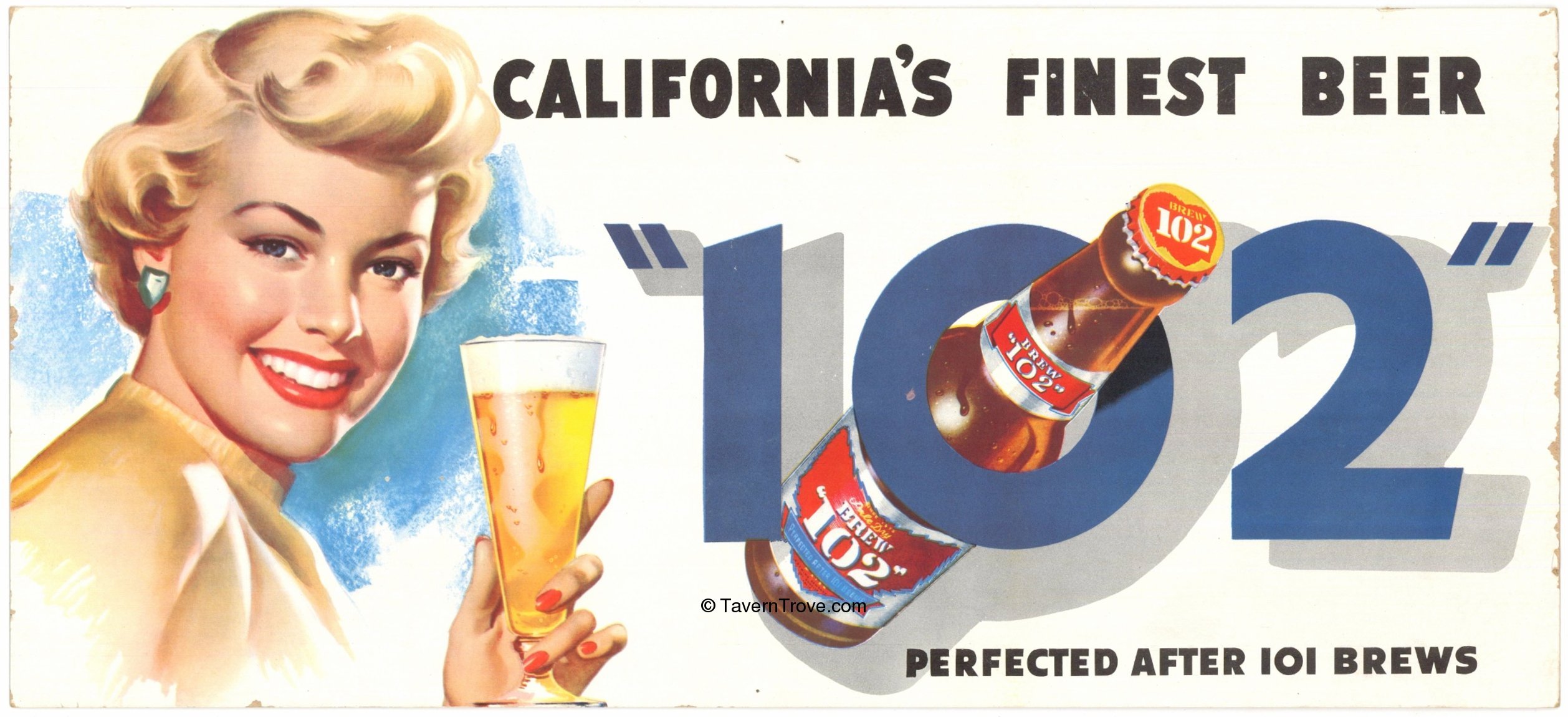 Item #31192 1953 Brew 102 Beer Trolley Sign Sign