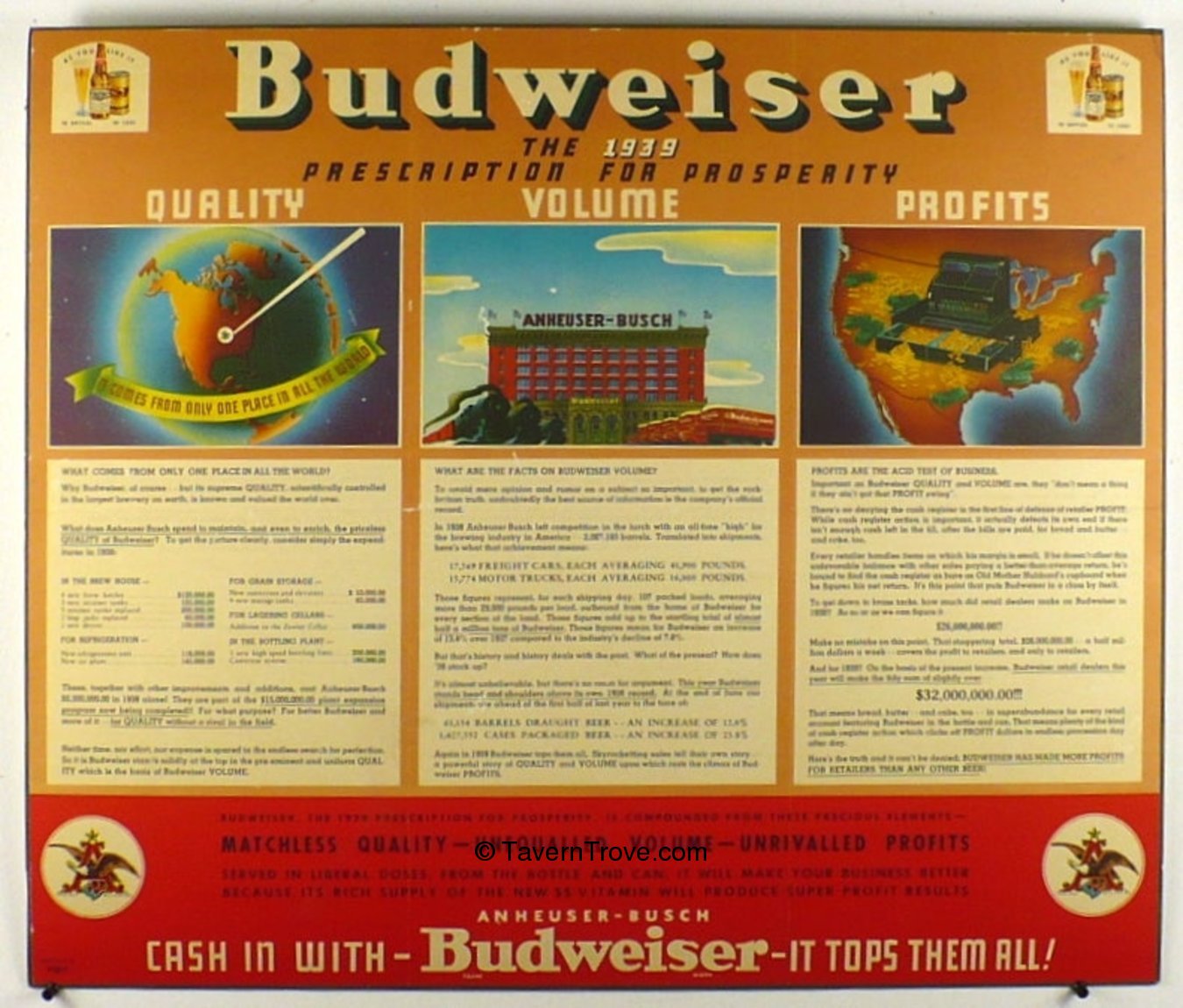 Item #87532 1939 Budweiser Beer cardboard Sign