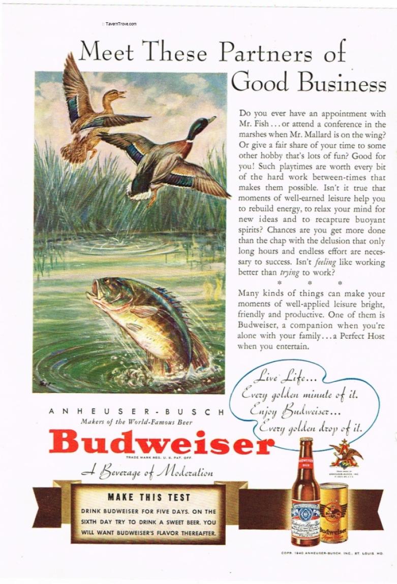 Item #78851 1940 Budweiser Lager Beer Paper Ad