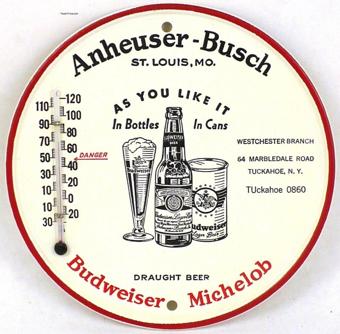 Item #87049 1938 Budweiser/Michelob tin thermometer Thermometer