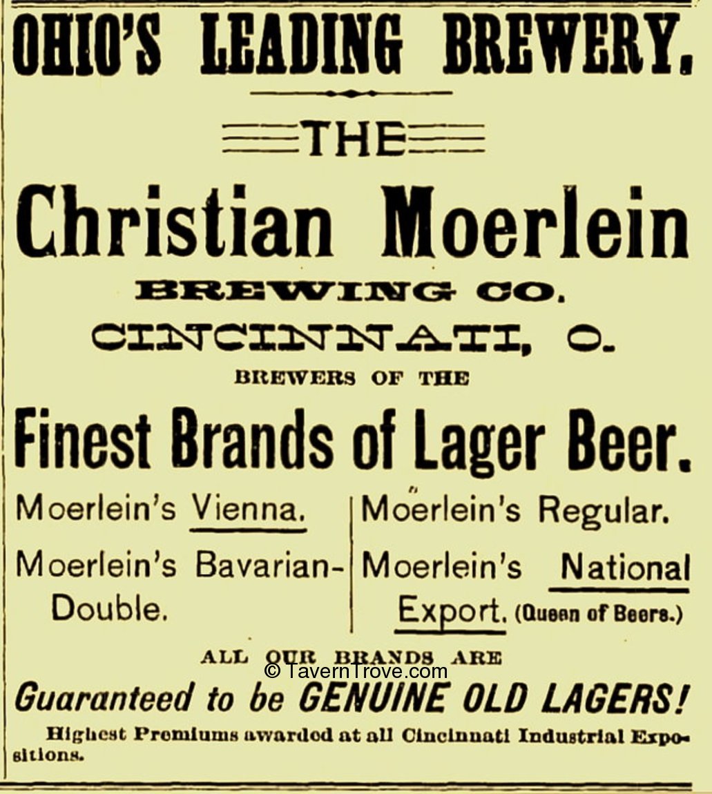Item #46191 1889 Chr. Moerlein's Beers Paper Ad