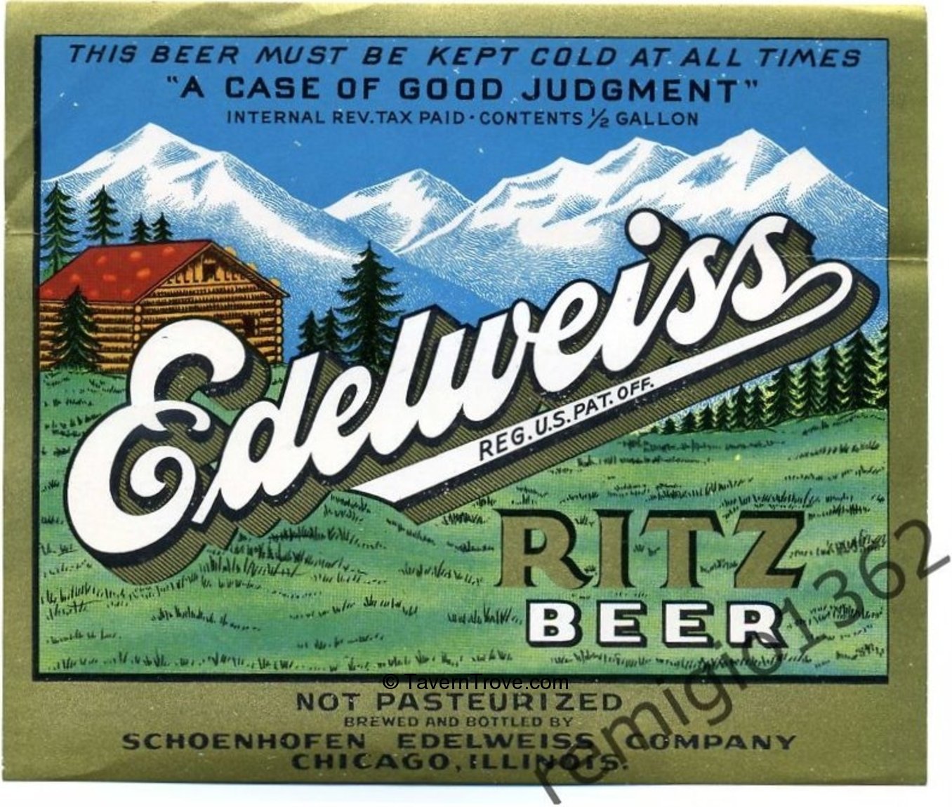 Item #27738 1939 Edelweiss Ritz Beer Label IL46-05