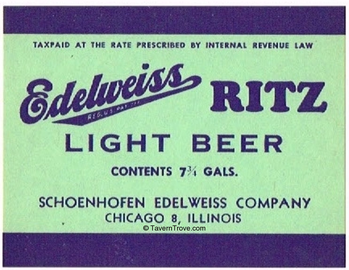 Item #66956 1936 Edelweiss Ritz Light Beer Label IL46-23b