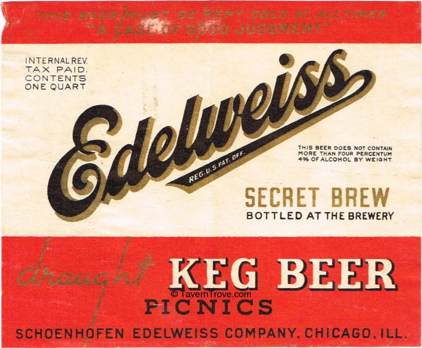 Item #36196 1939 Edelweiss Keg Beer Label IL45-15