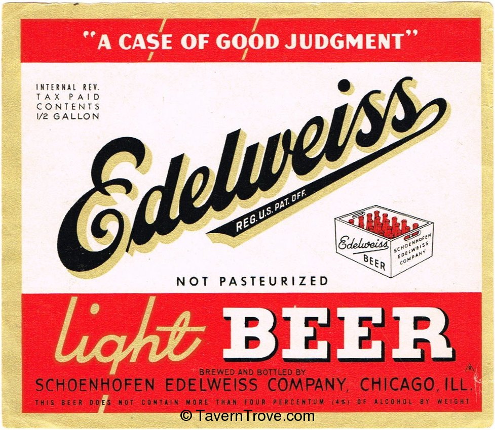 Item #36707 1942 Edelweiss Light Beer Label IL45-19