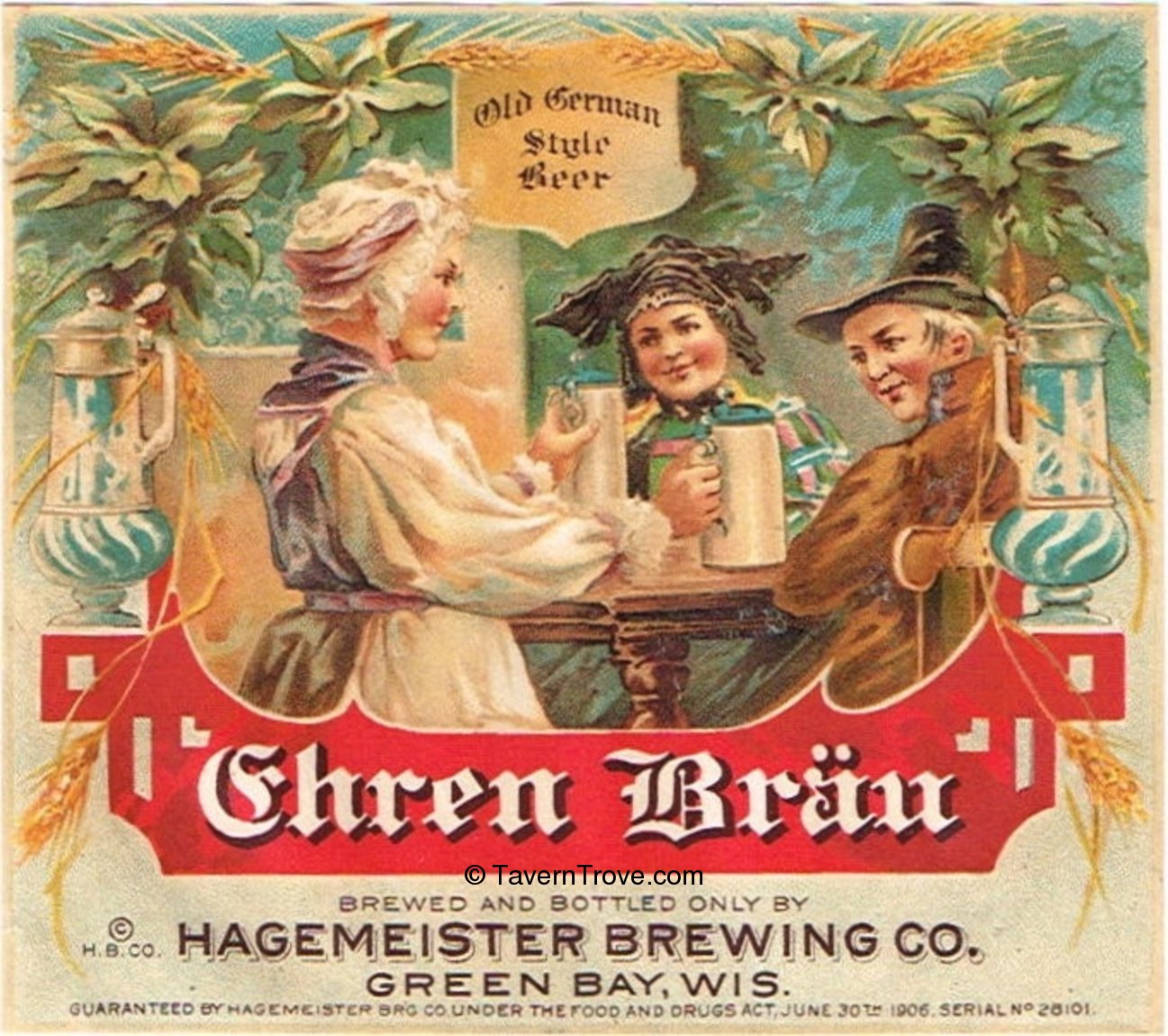 Item #86391 1906 Ehren Brau Beer Label WIS144-01