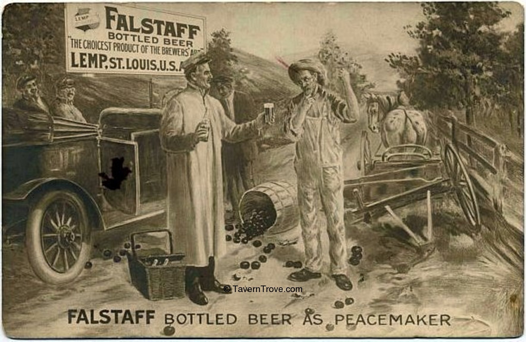 Item #76201 1909 Falstaff Bottle Beer as a Peacemaker Post Card