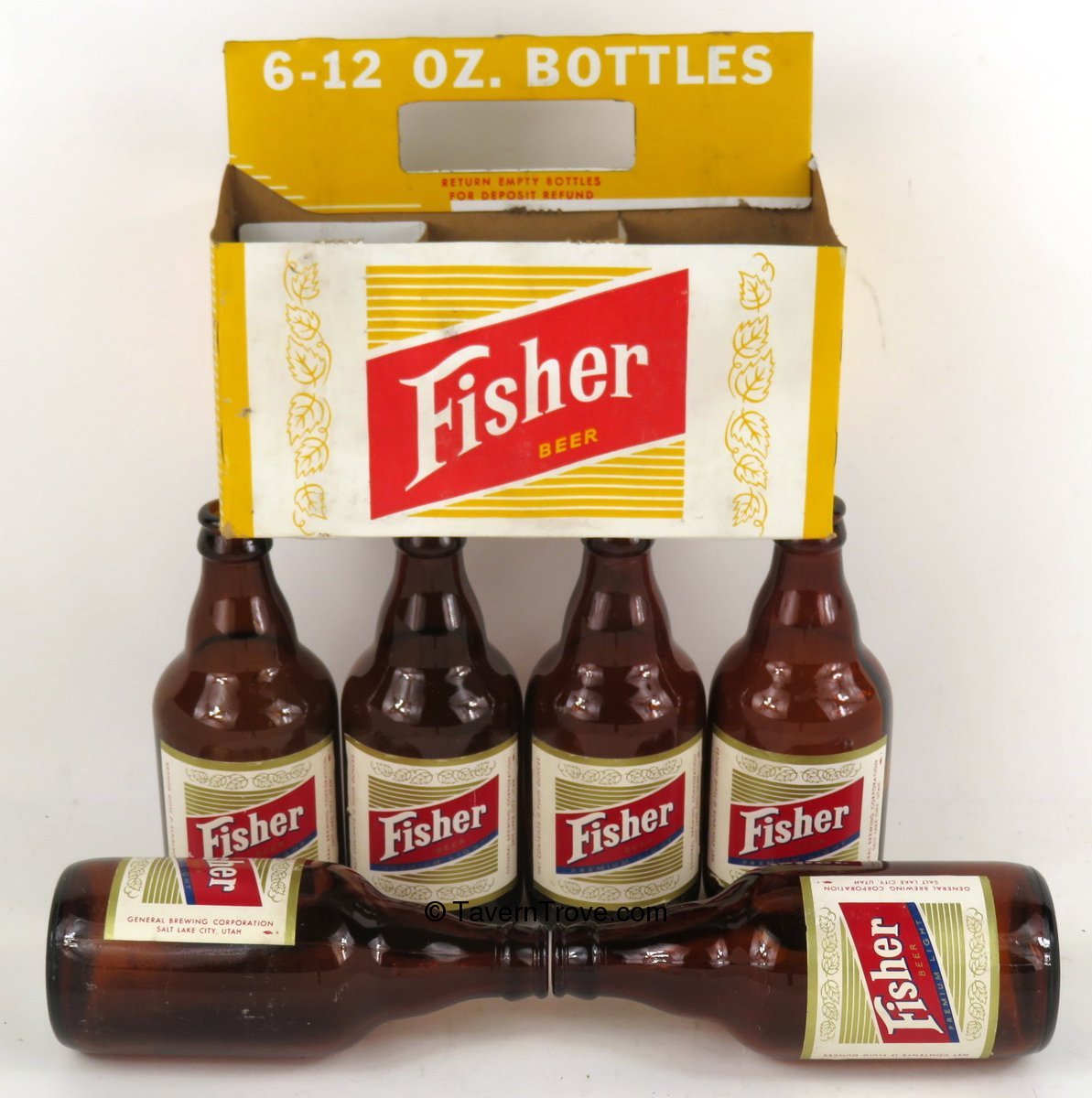 Item #95626 1964 Fisher Beer Steinie Bottle Six Pack Six-pack Holder