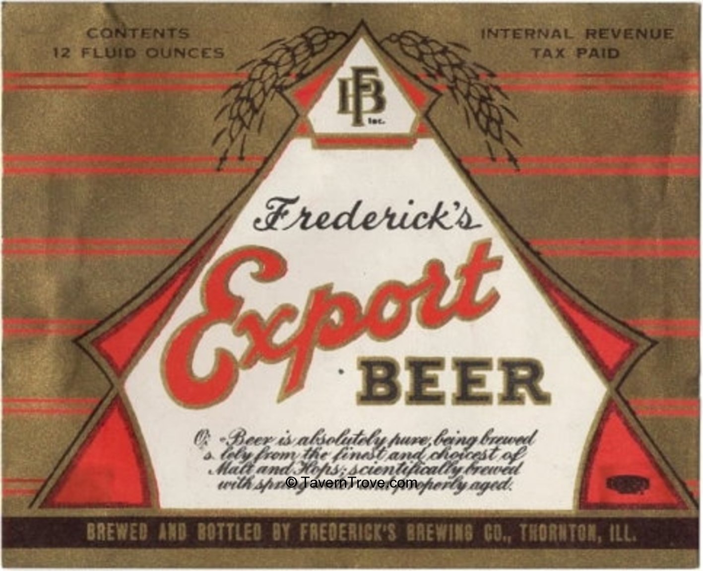 Item #74462 1936 Frederick's Export Beer Label IL62-24