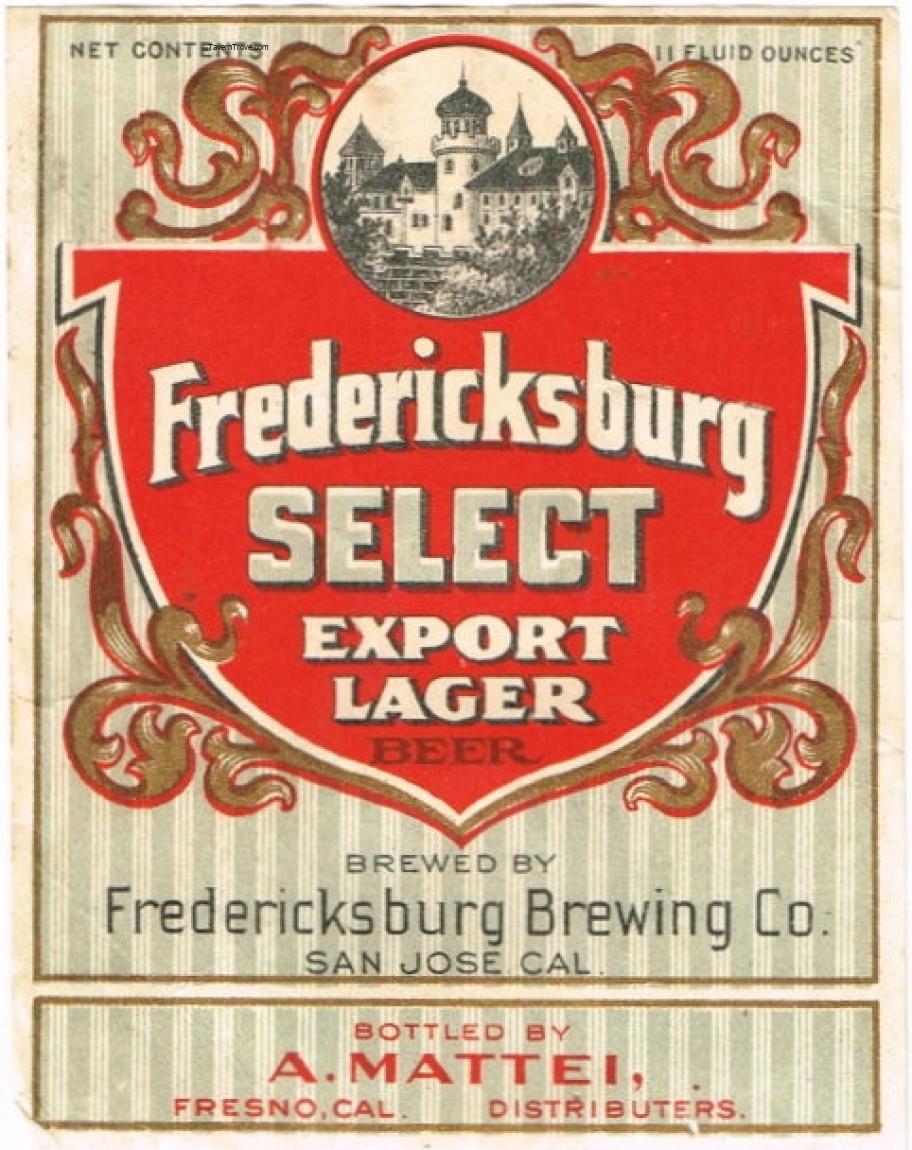 Item #86542 1916 Fredericksburg Select Export Lager Beer Label No Ref.