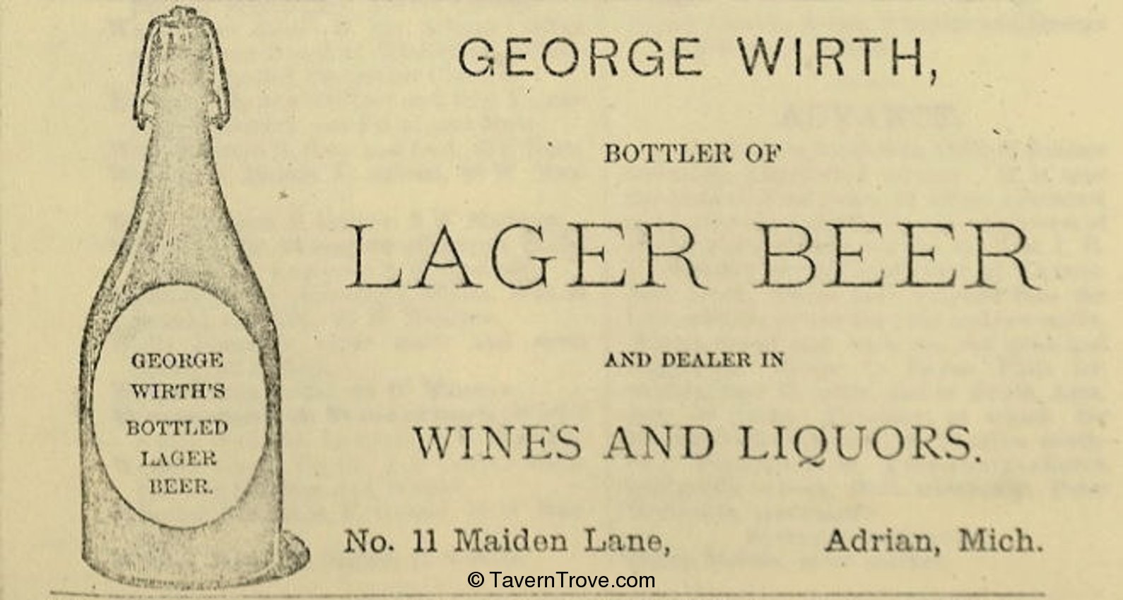 Item #41025 1881 George Wirth's Lager Beer Paper Ad