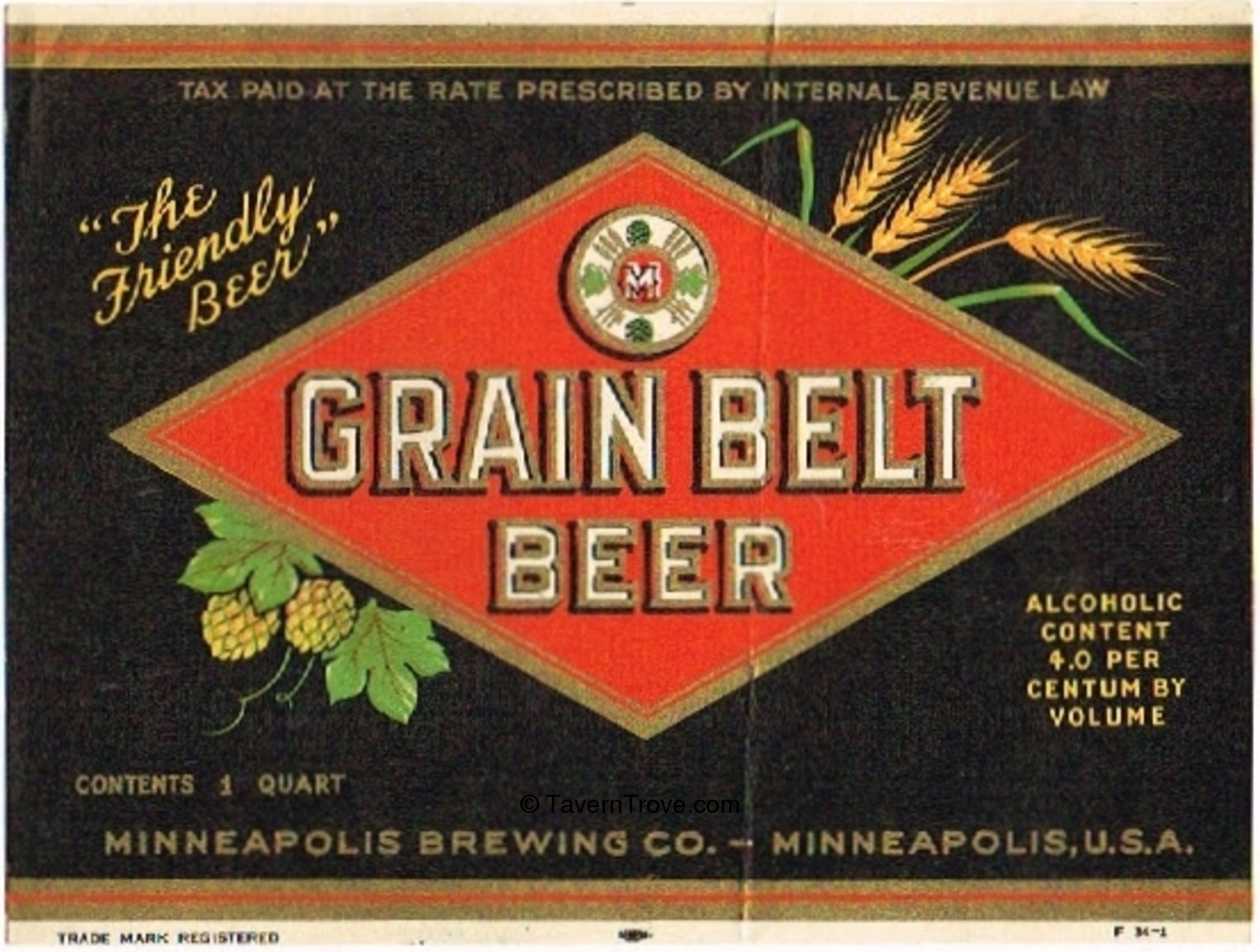 Item #68824 1939 Grain Belt Beer Label CS91-12