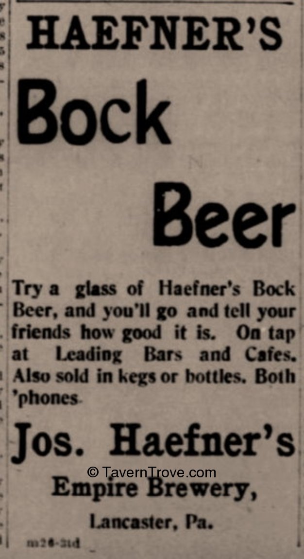 Item #41423 1908 Haefner's Bock Beer Paper Ad