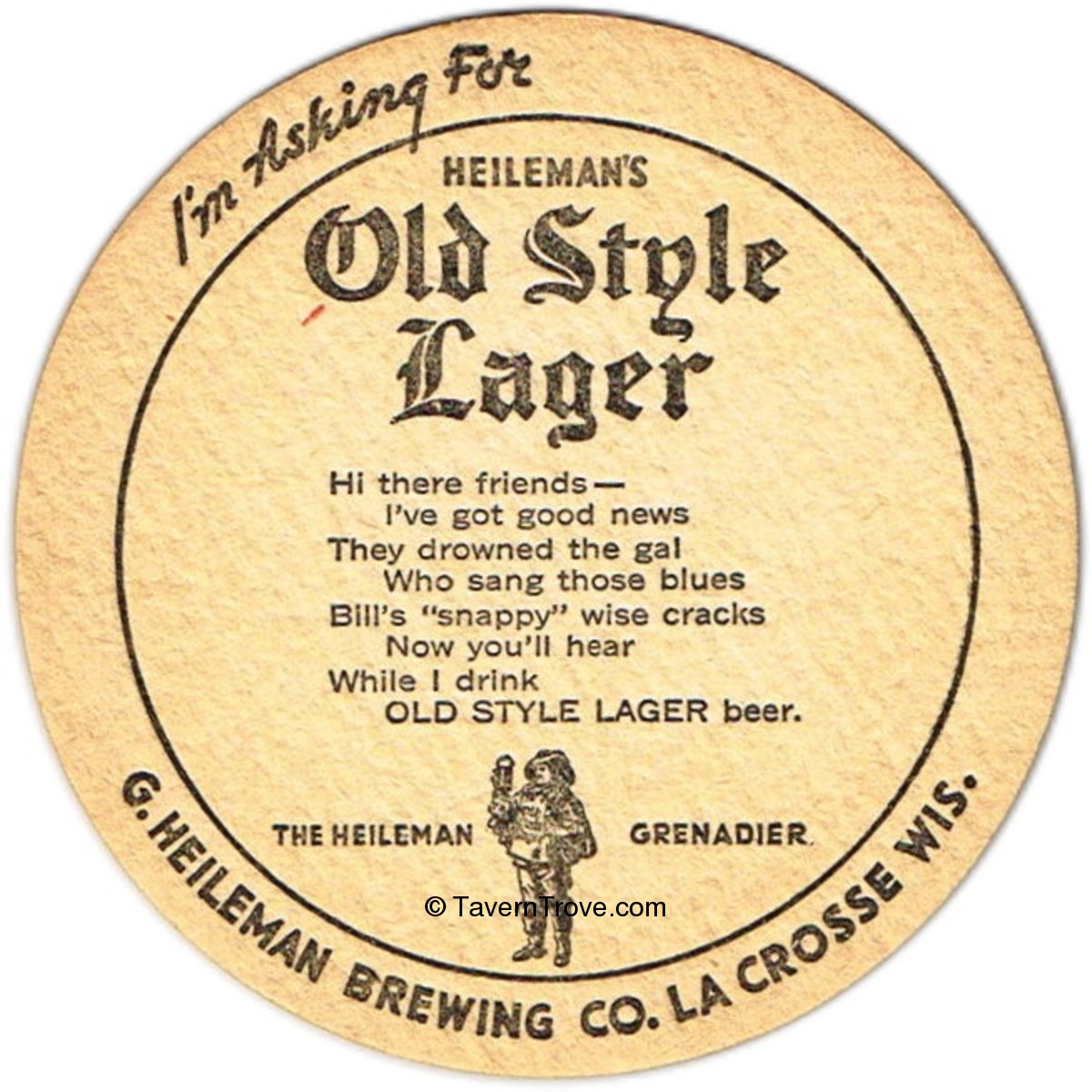 Item #69232 1936 Heileman's Old Style Lager Beer Coaster WI-HEI-10