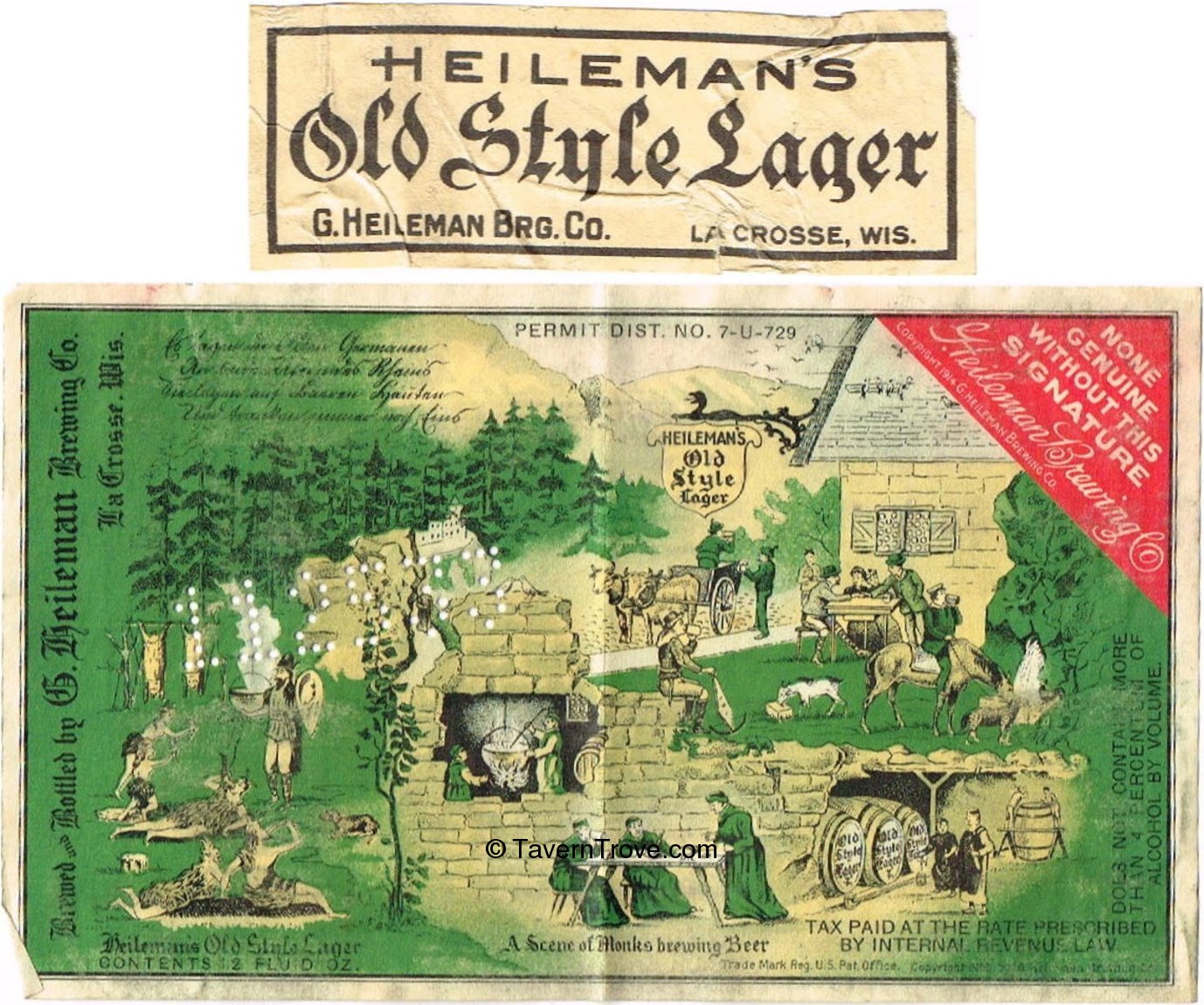 Item #38110 1933 Heileman's Old Style Lager Beer (87mm) Label WI215-26V2