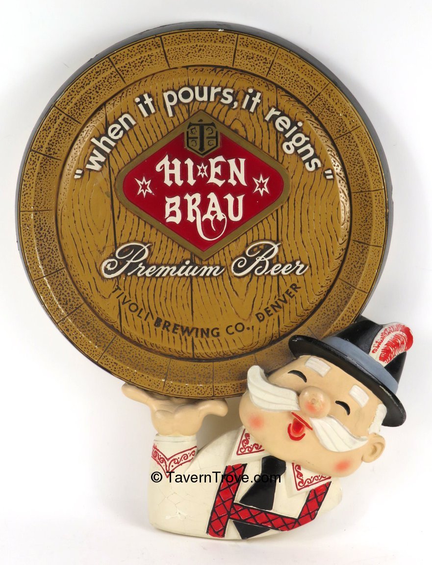 Item #6181 1962 Hi-En-Brau Beer Barrel End Chalk Plaster sign