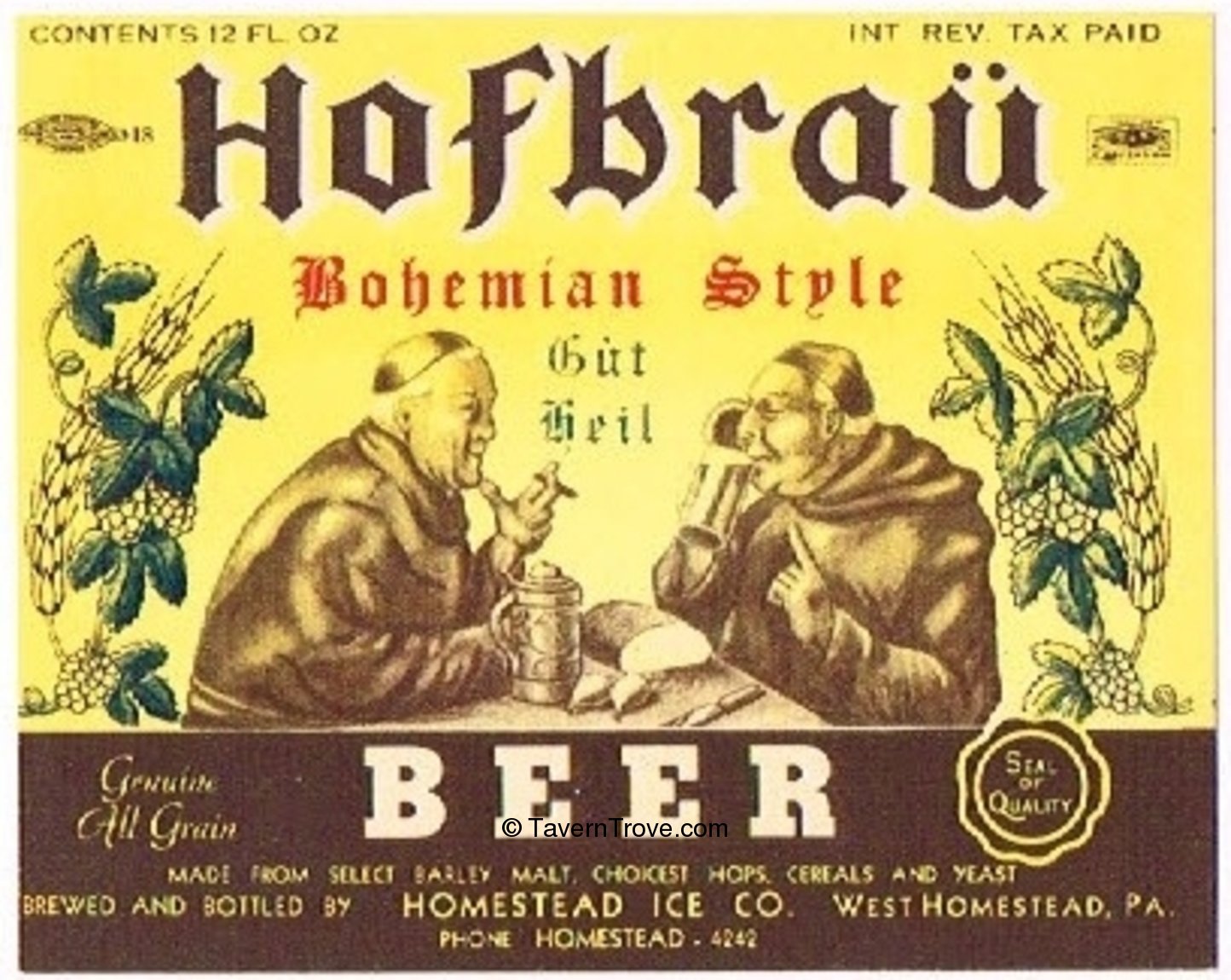 Item #23905 1937 Hofbrau Bohemian Style Beer Label PA120-16