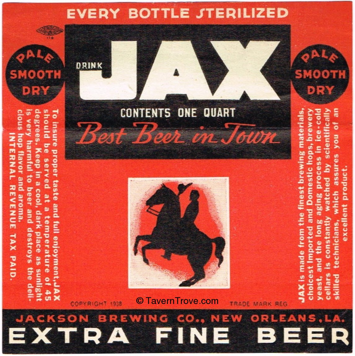 Item #100120 1938 Jax Extra Pale Beer Label ES41-17