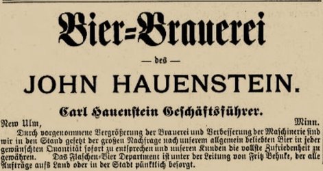 The John Hauenstein Brewing Company of New Ulm, Minnesota, USA - Tavern ...