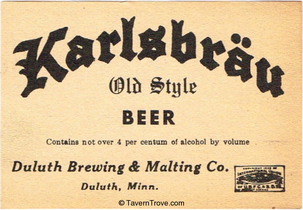Item #100386 1950 Karlsbrau Old Style Beer Label