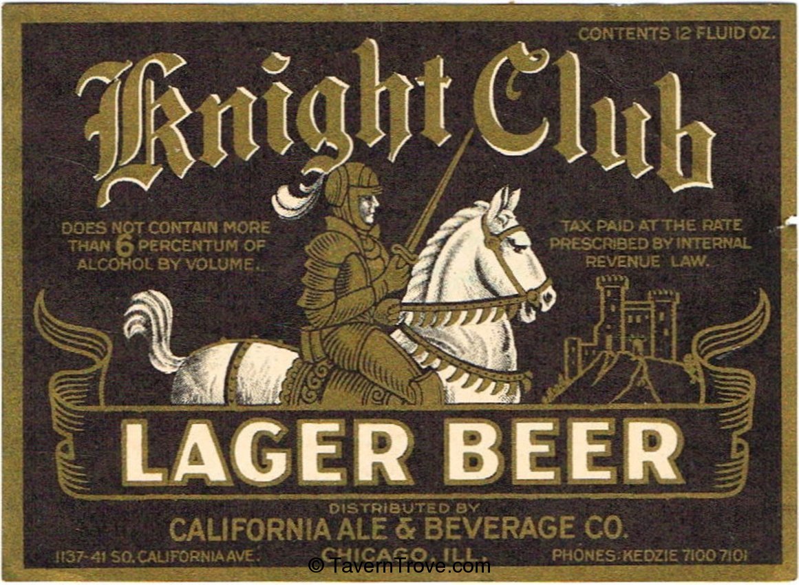 Item #36745 1933 Knight Club Lager Beer Label IL58-05