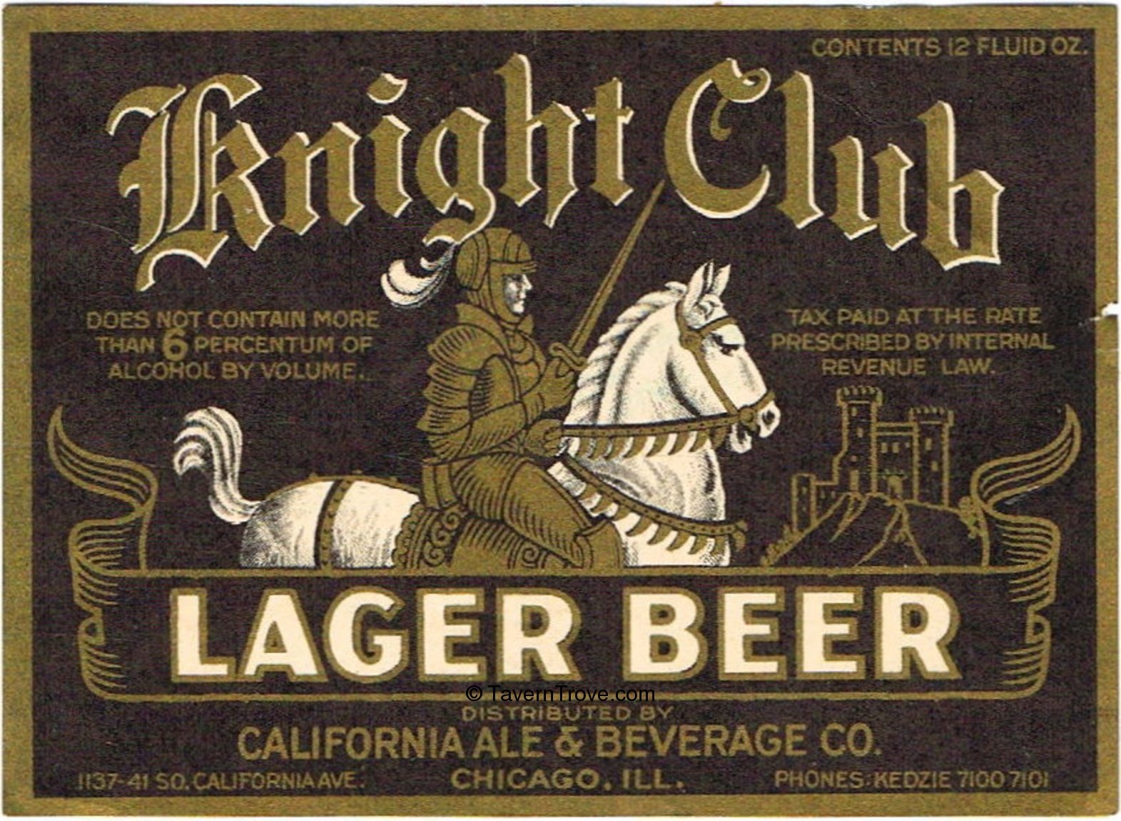 Item #36745 1933 Knight Club Lager Beer Label IL58-05