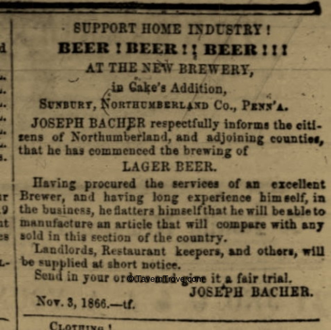 Item #41777 1866 Lager Beer Paper Ad