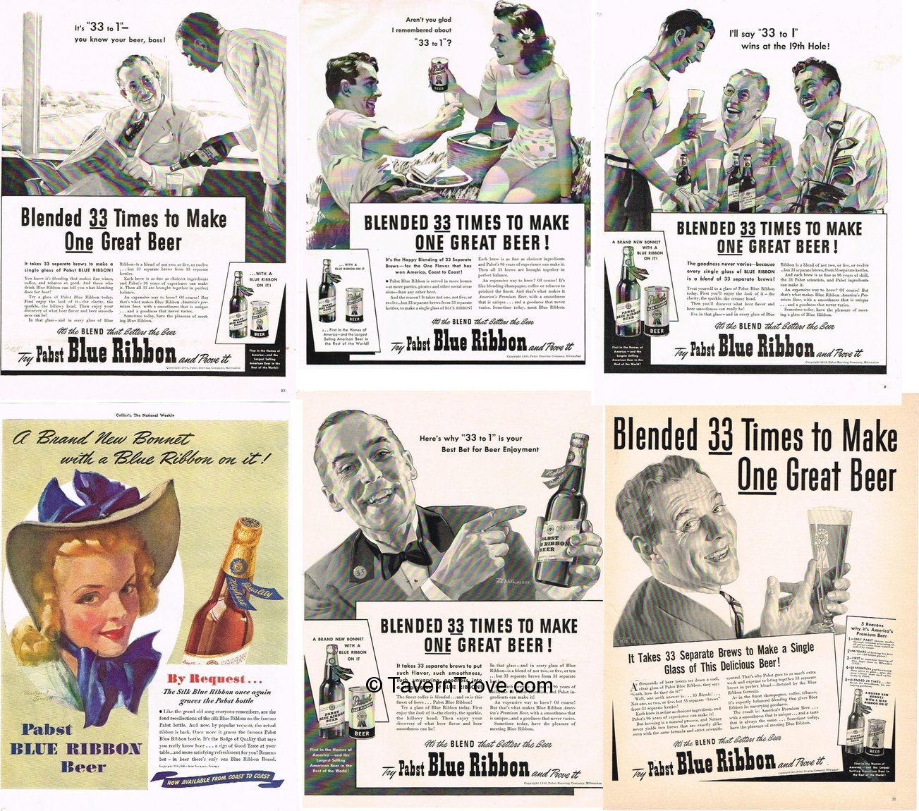 Item #98379 2023 Lot of 6 1940 Pabst Beer Magazine Ads Advertisement