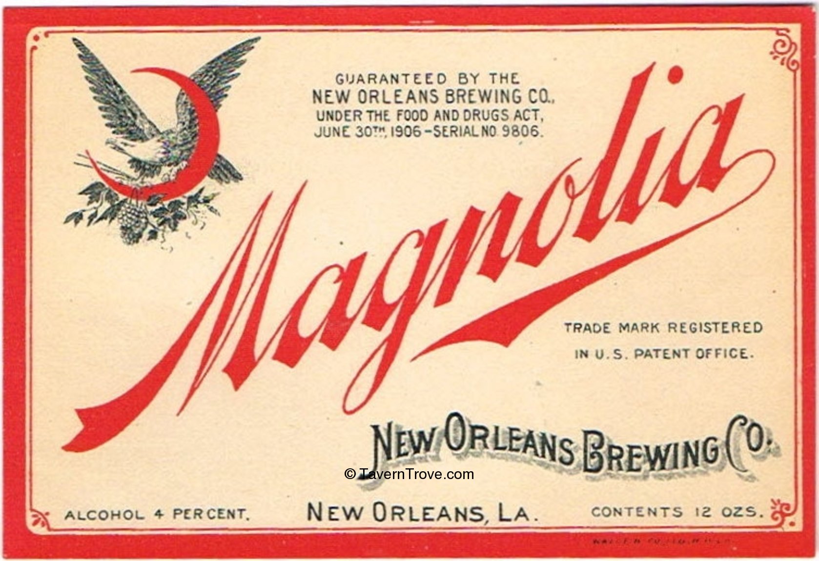Item #86973 1907 Magnolia Beer Label No Ref.