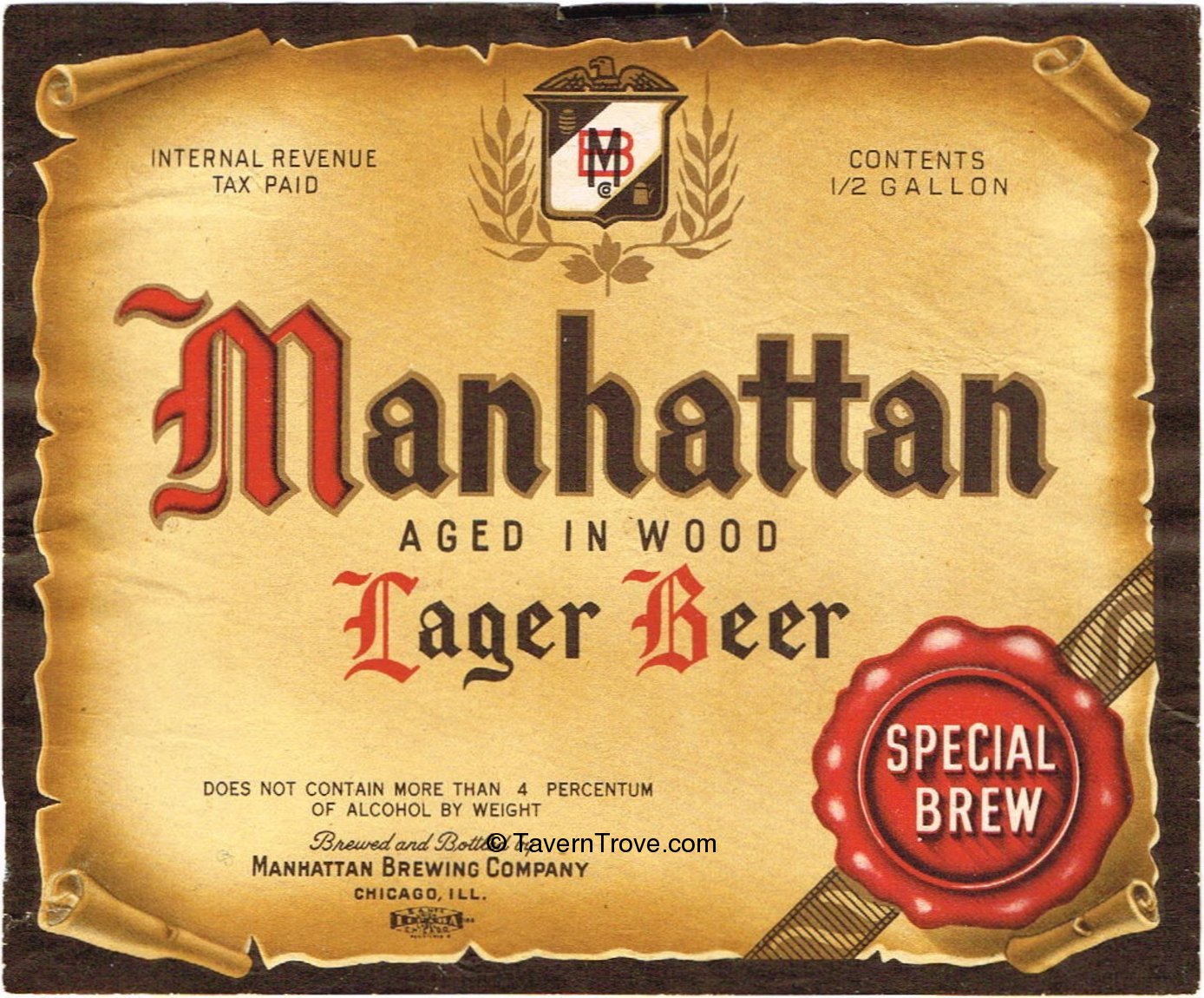 Item #36648 1940 Manhattan Lager Beer Label IL33-14