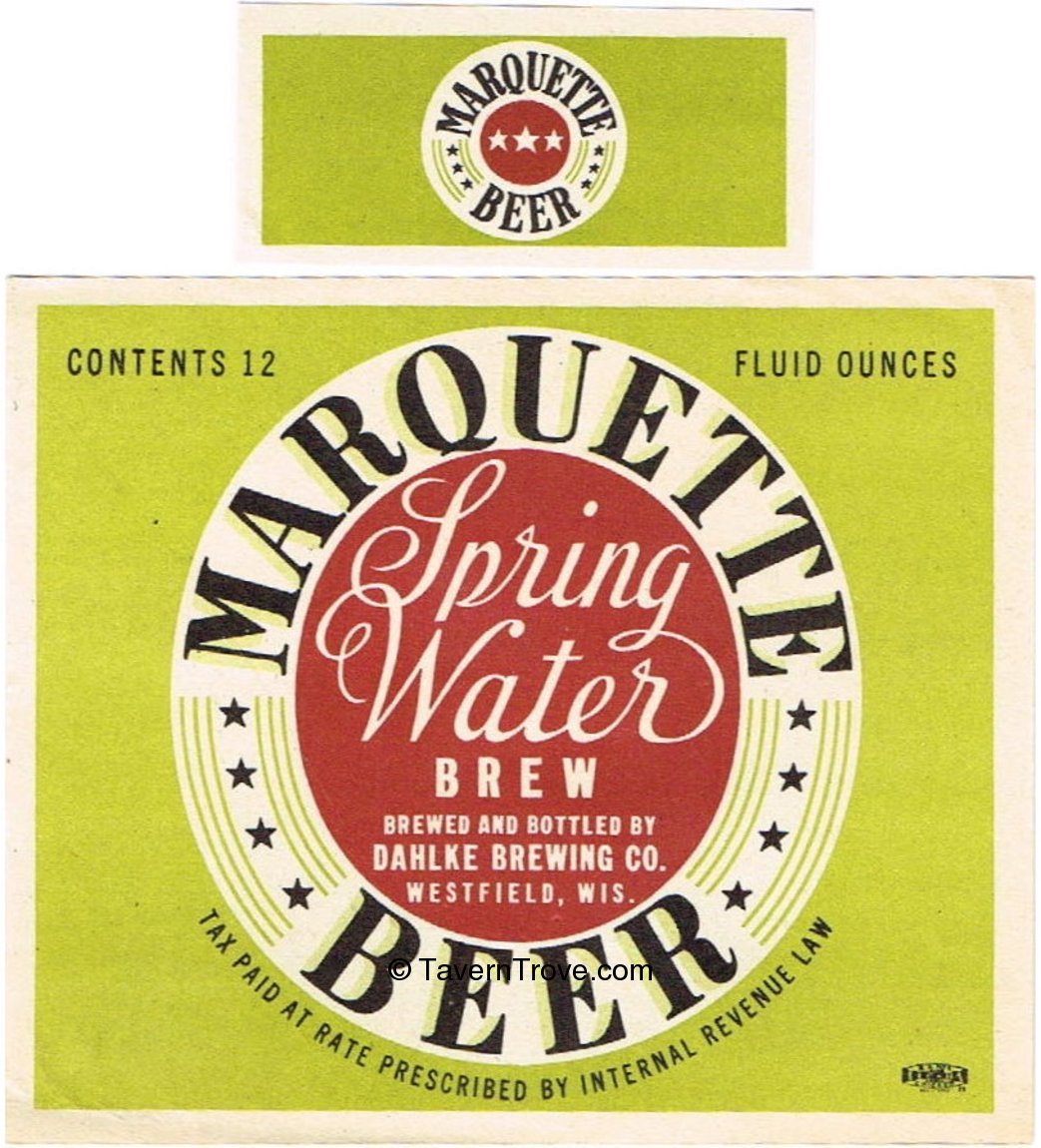 Item #37573 1936 Marquette Spring Water Brew Beer Label WI528-04