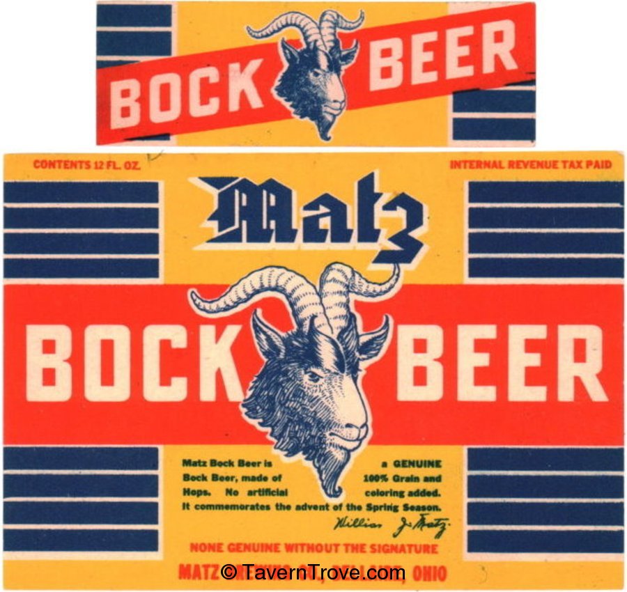 Item #23420 1937 Matz Bock Beer Label OH13-21