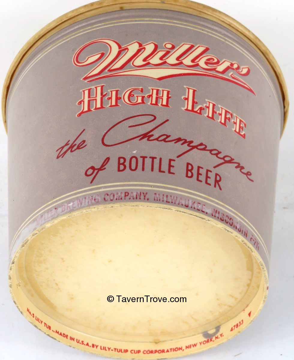 Item #100050 1957 Miller High Life Beer Wax Paper Ice Bucket Wax Beer Cup
