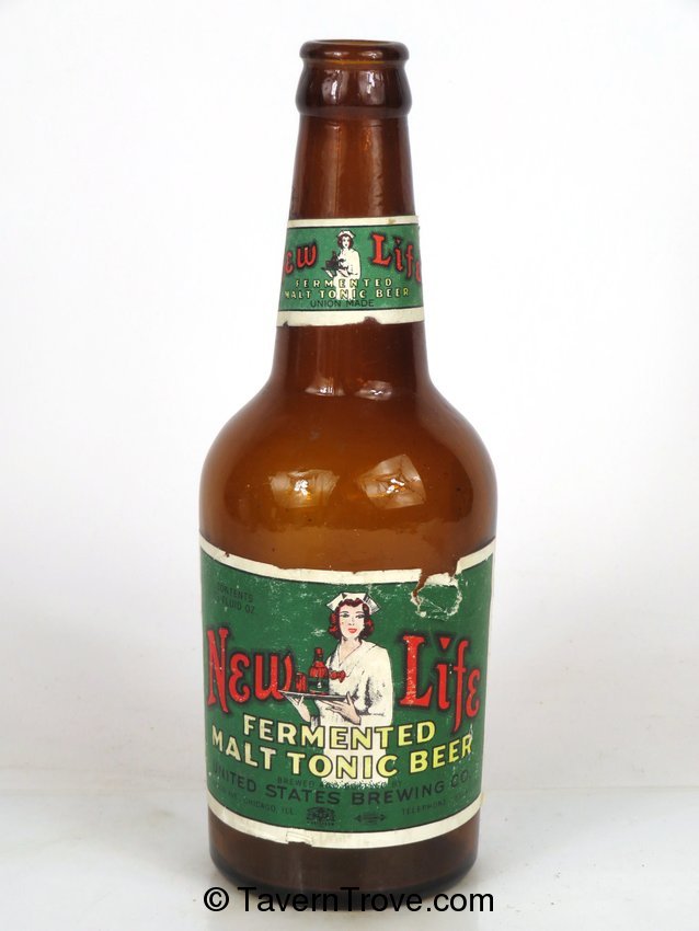Item #18359 1950 New Life Fermented Malt Tonic Beer Paper Label Bottle