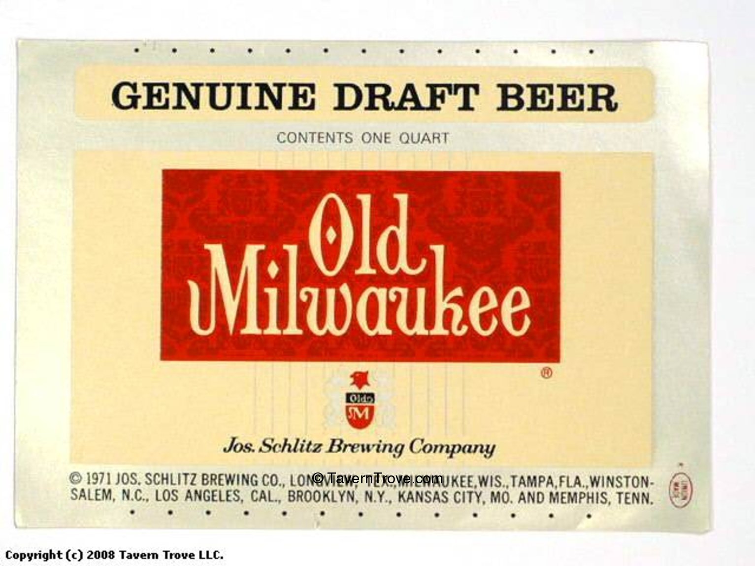 Item #38951 1971 Old Milwaukee Draft Beer Label