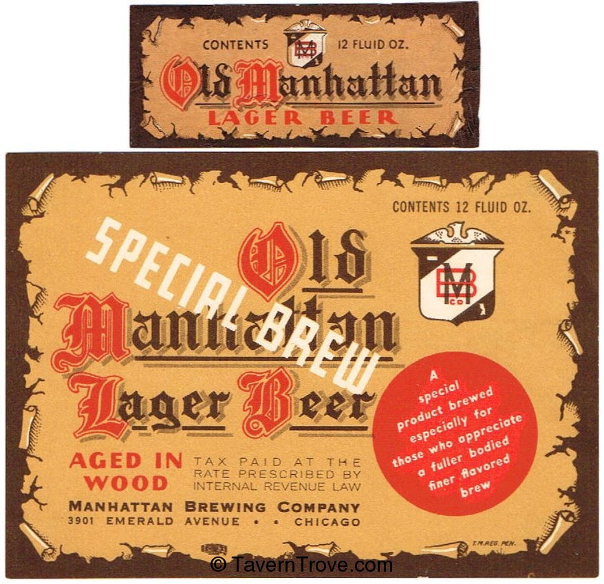Item #36633 1936 Old Manhattan Lager Beer Label IL32-16