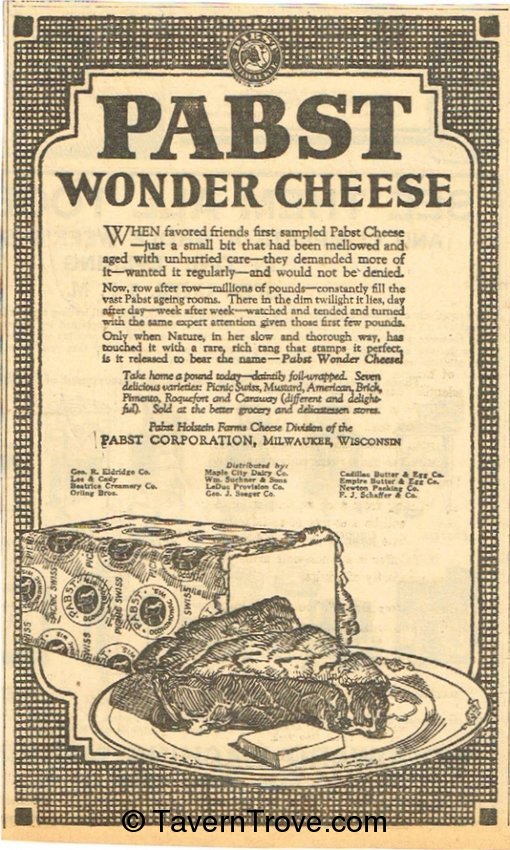 Item #80498 1924 Pabst Wonder Cheese Paper Ad
