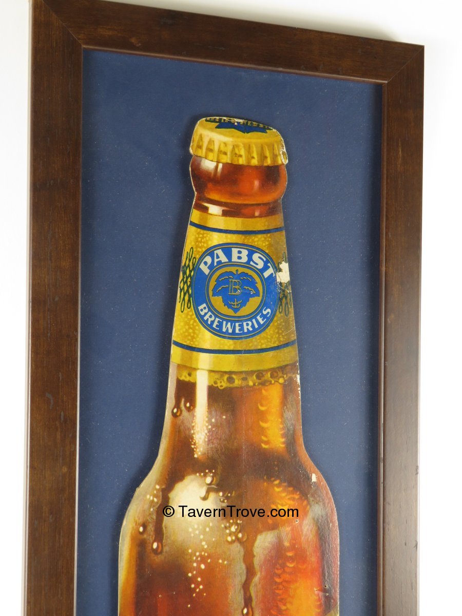 Item #95539 1953 Pabst Blue Ribbon Beer Die Cut Cardboard Bottle Sign Sign