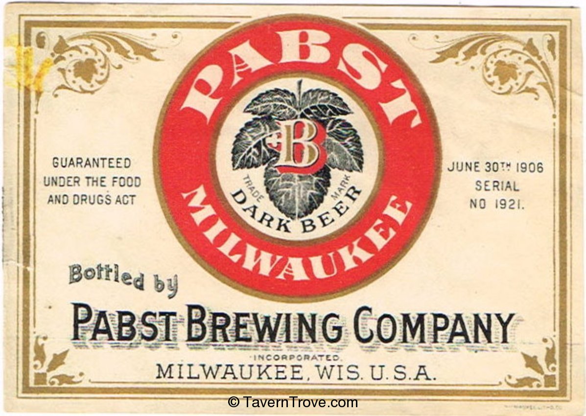 Item #48073 1906 Pabst Dark Beer Label WI286-45