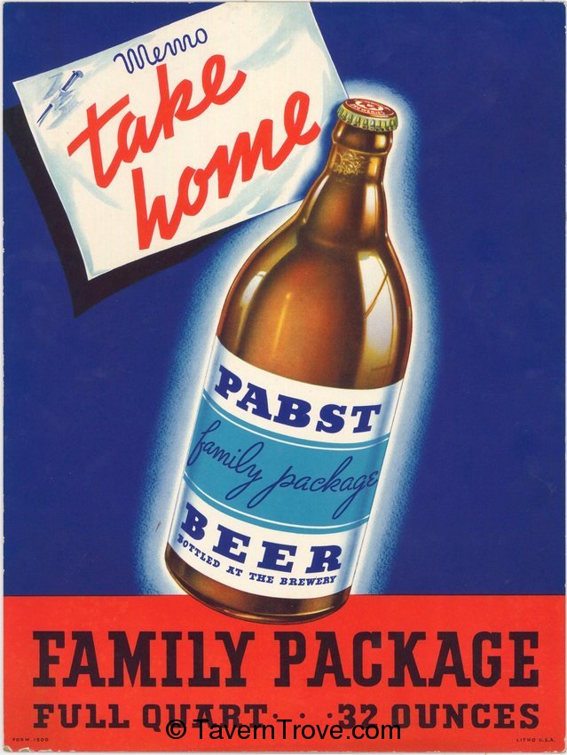 Item #95525 1937 Pabst Family Package Beer Cardboard Sign Sign