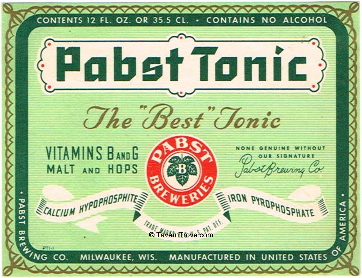 Item #91128 1940 Pabst Tonic Label WI286-xx Unpictured