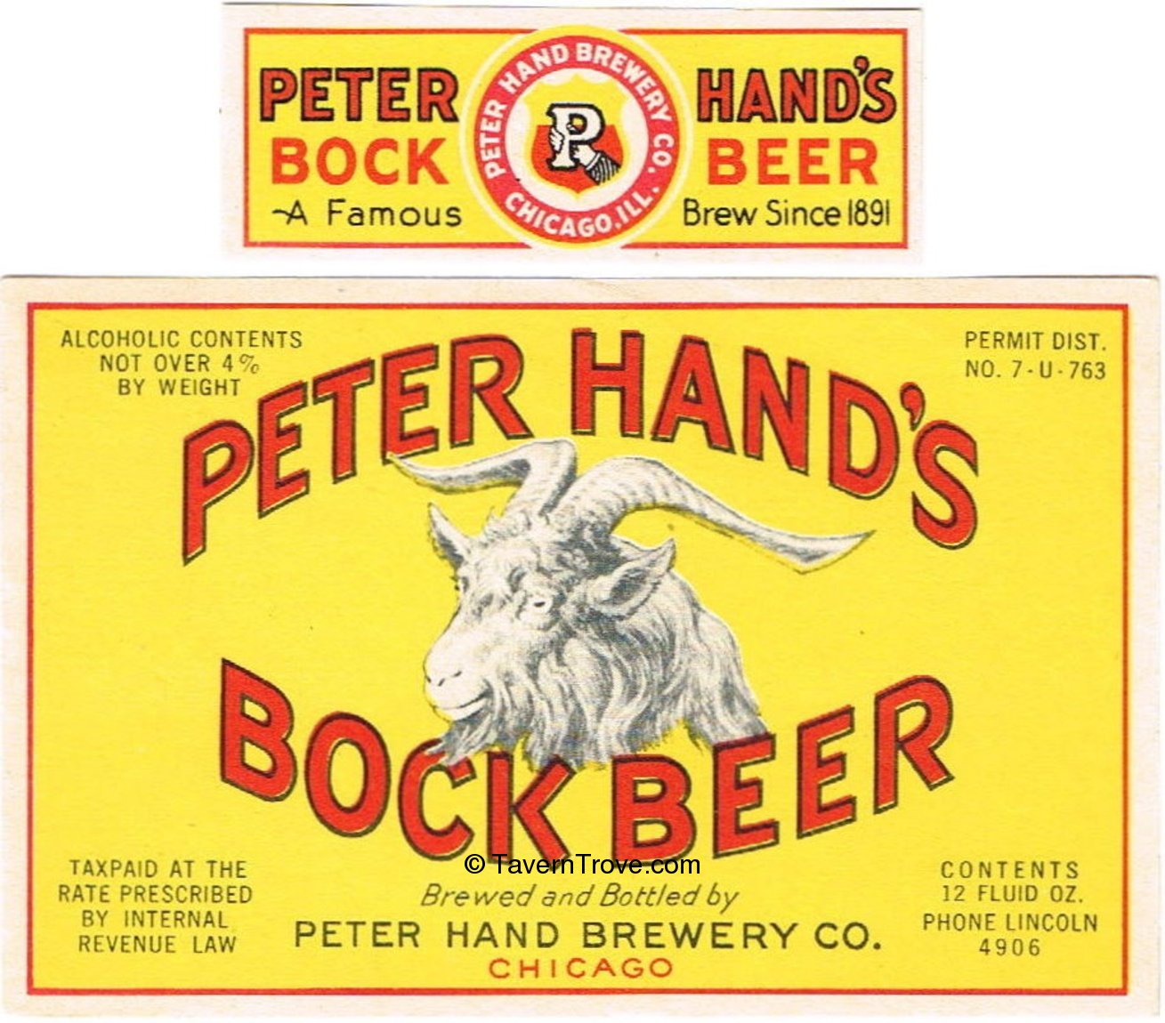 Item #36681 1934 Peter Hand's Bock Beer Label IL28-09