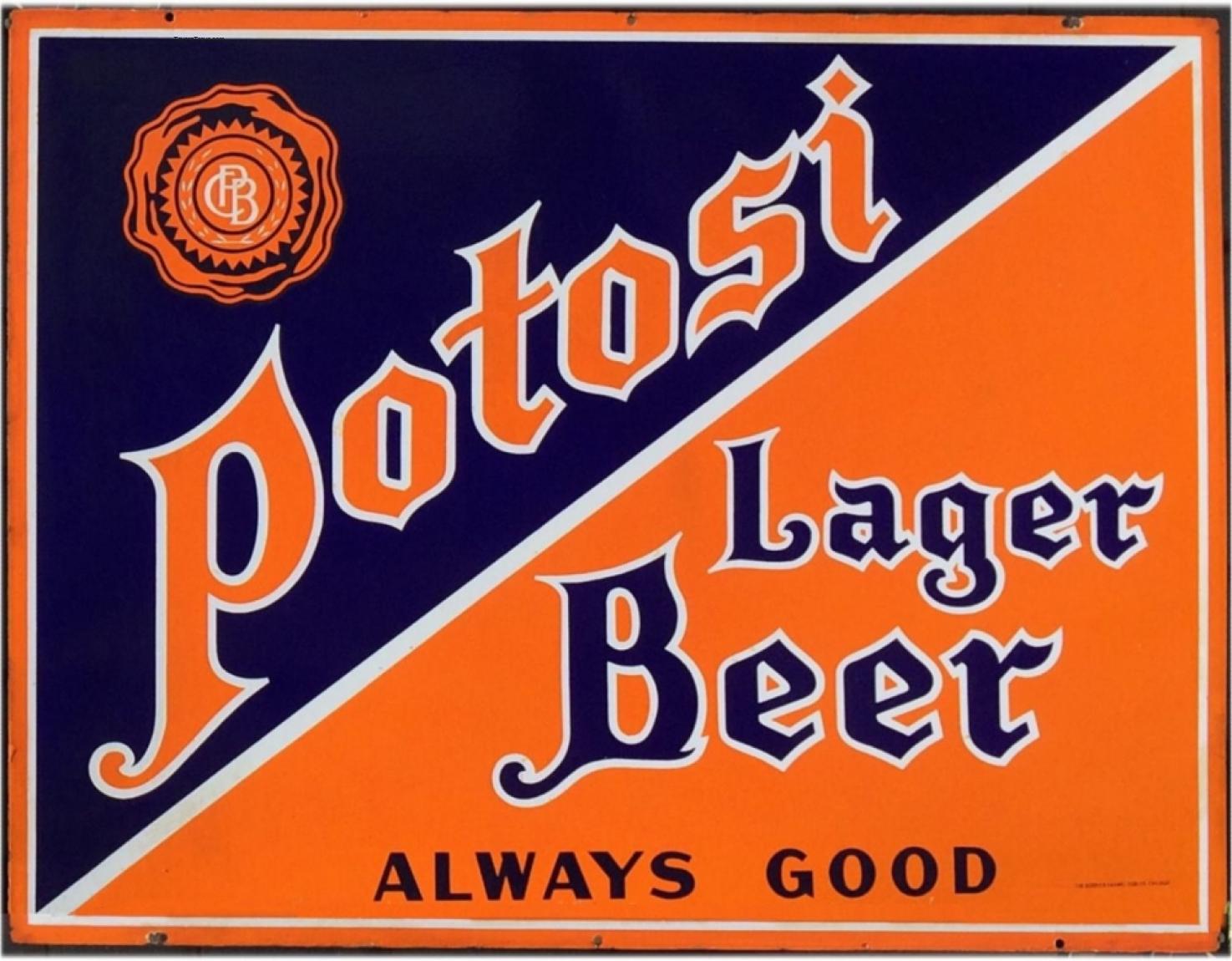 Item #87344 1933 Potosi Lager Beer porcelain Outdoor Flat Sign
