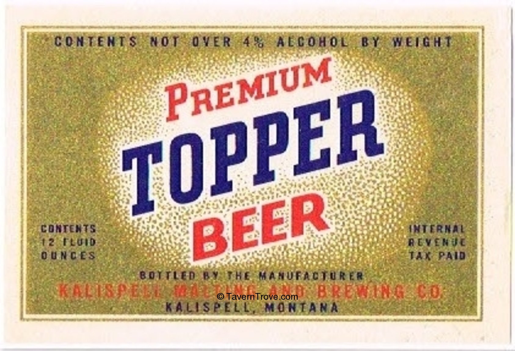 Item #65929 1942 Premium Topper Beer Label WS80-16