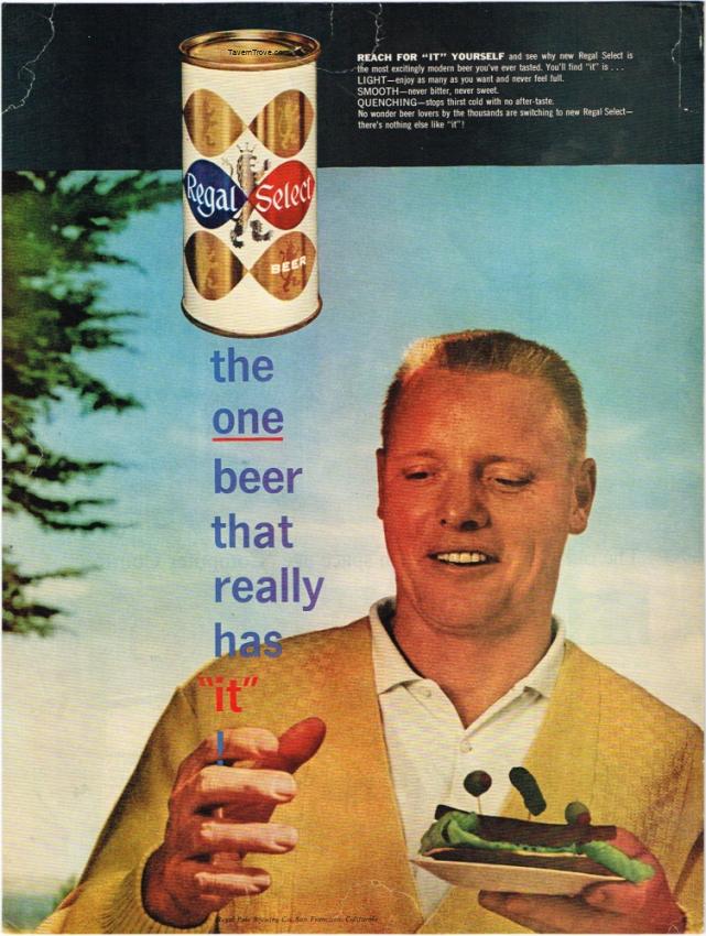 Item #22289 1956 Regal Select Beer Paper Ad