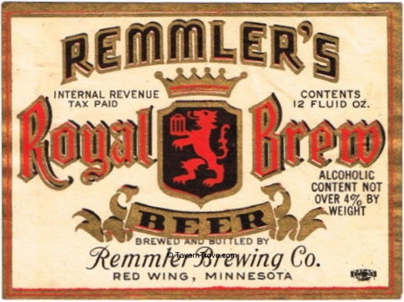 Item #60850 1937 Remmler's Royal Brew Beer Label CS95-20