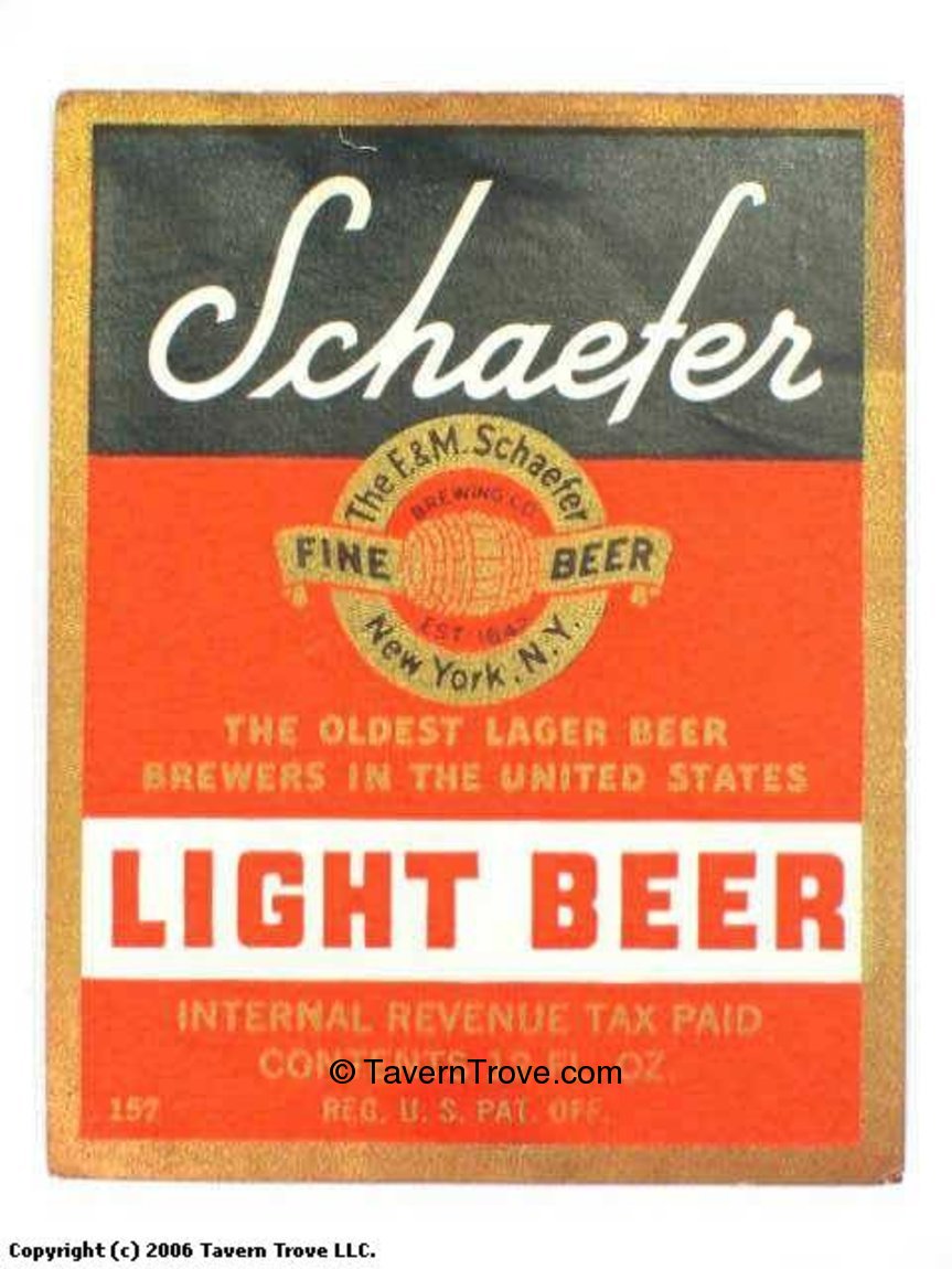 Item #23879 1940 Schaefer Light Beer Label